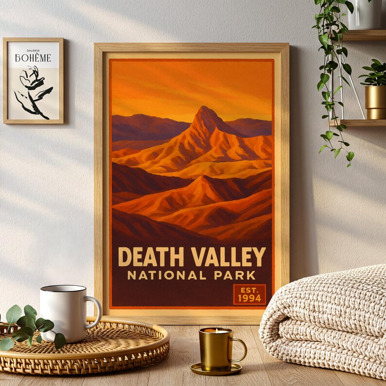 Vintage Death Valley National Park Poster, Desert Landscape Art Print ...