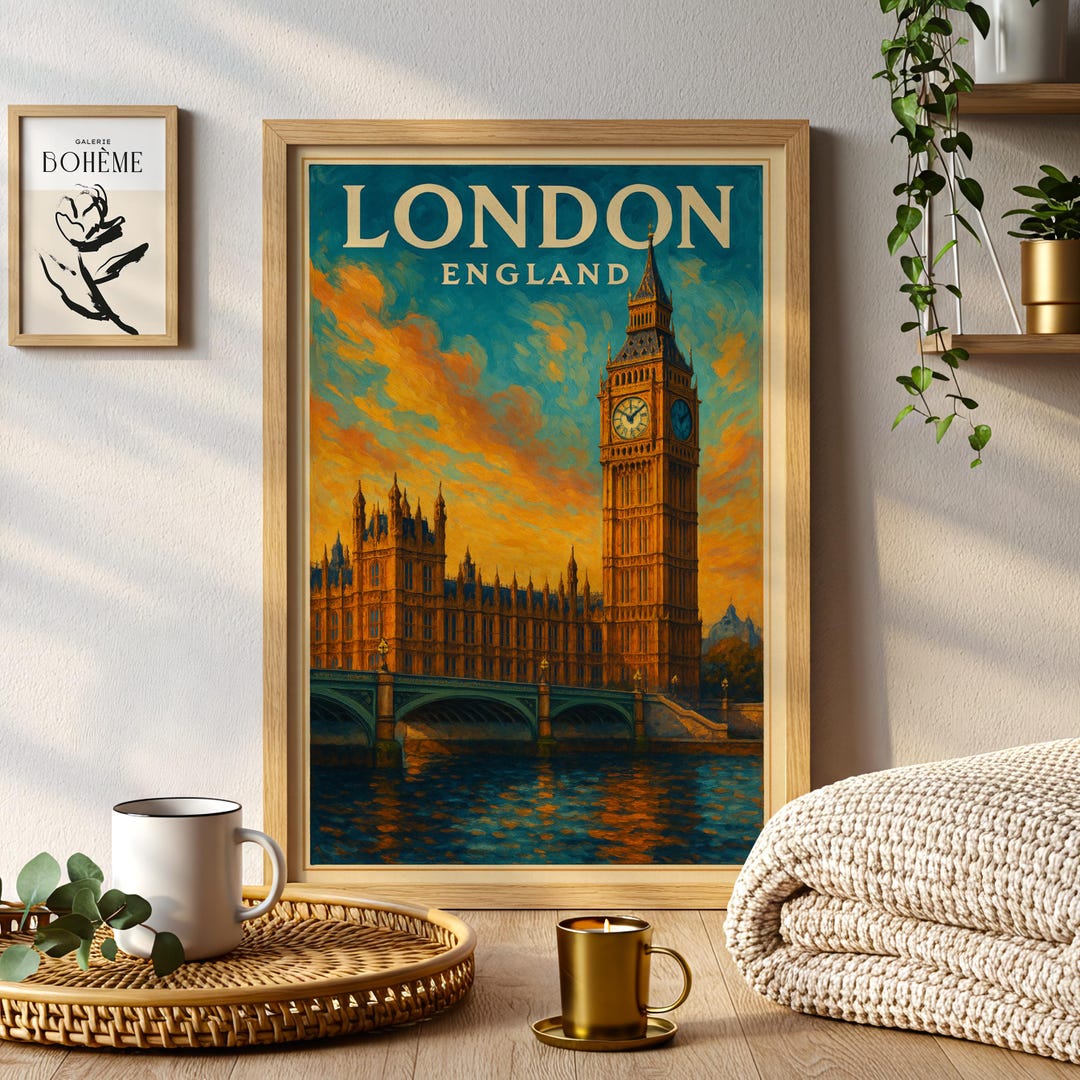 London England Vintage Travel Poster Big Ben Historic Landmark Wall Art ...