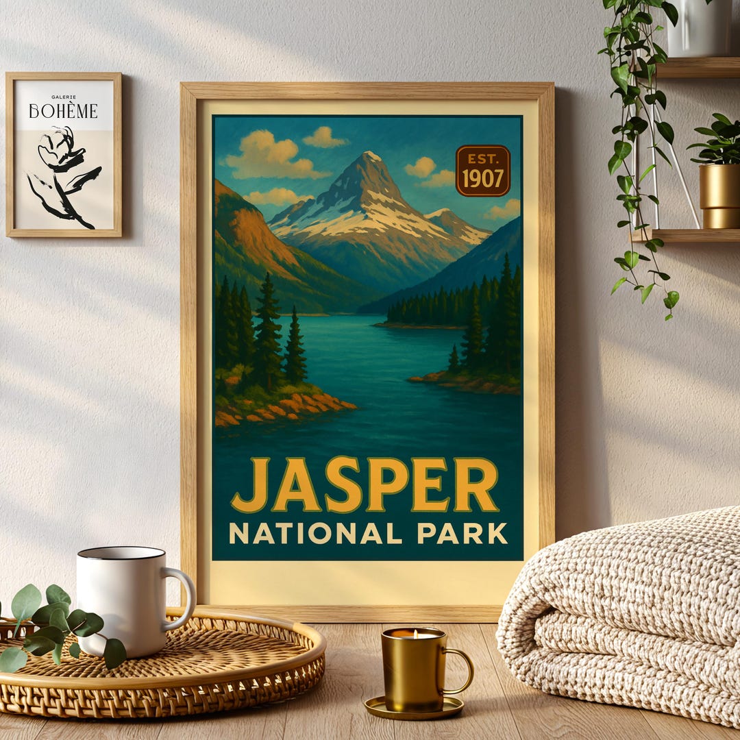 Jasper National Park Poster Canada Wall Art Scenic Mountain Lake ...