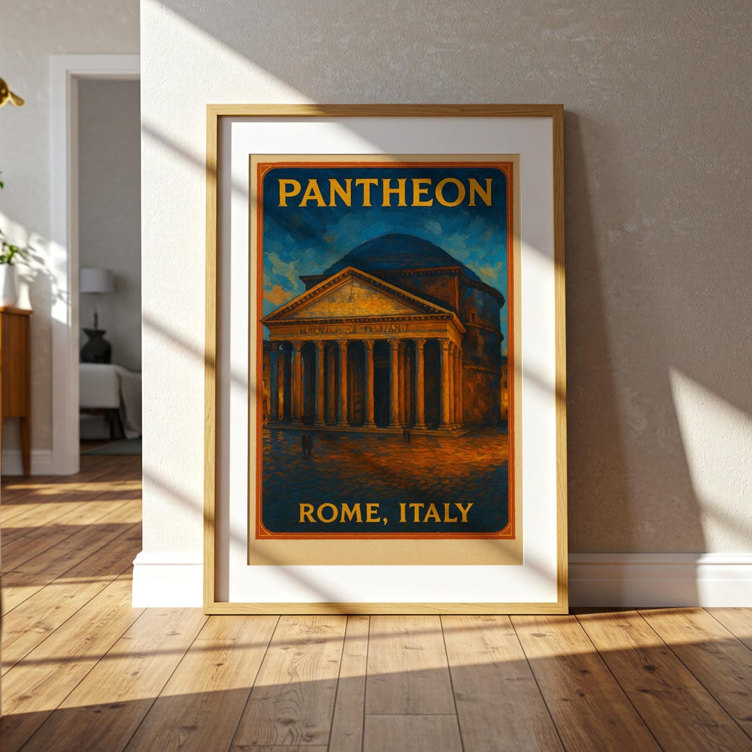 Pantheon Rome Vintage Travel Poster Classic Italian Architecture Wall ...