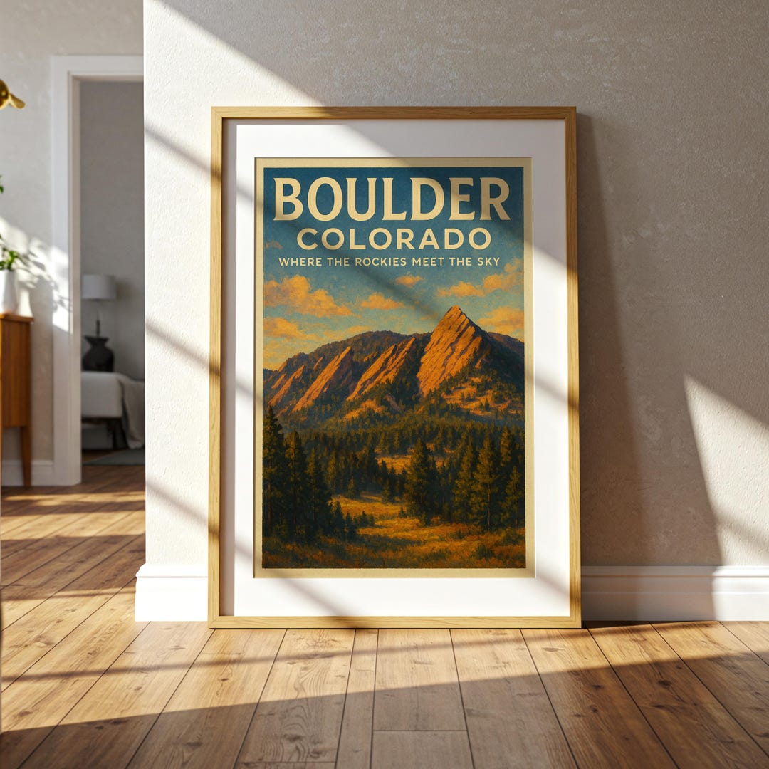 Boulder Colorado Travel Poster Painting Flatirons Mountain Wall Art - Etsy