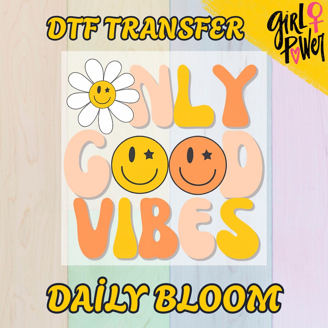 Retro Smiley Face DTF Transfer: Good Vibes Heat Press Design - Etsy