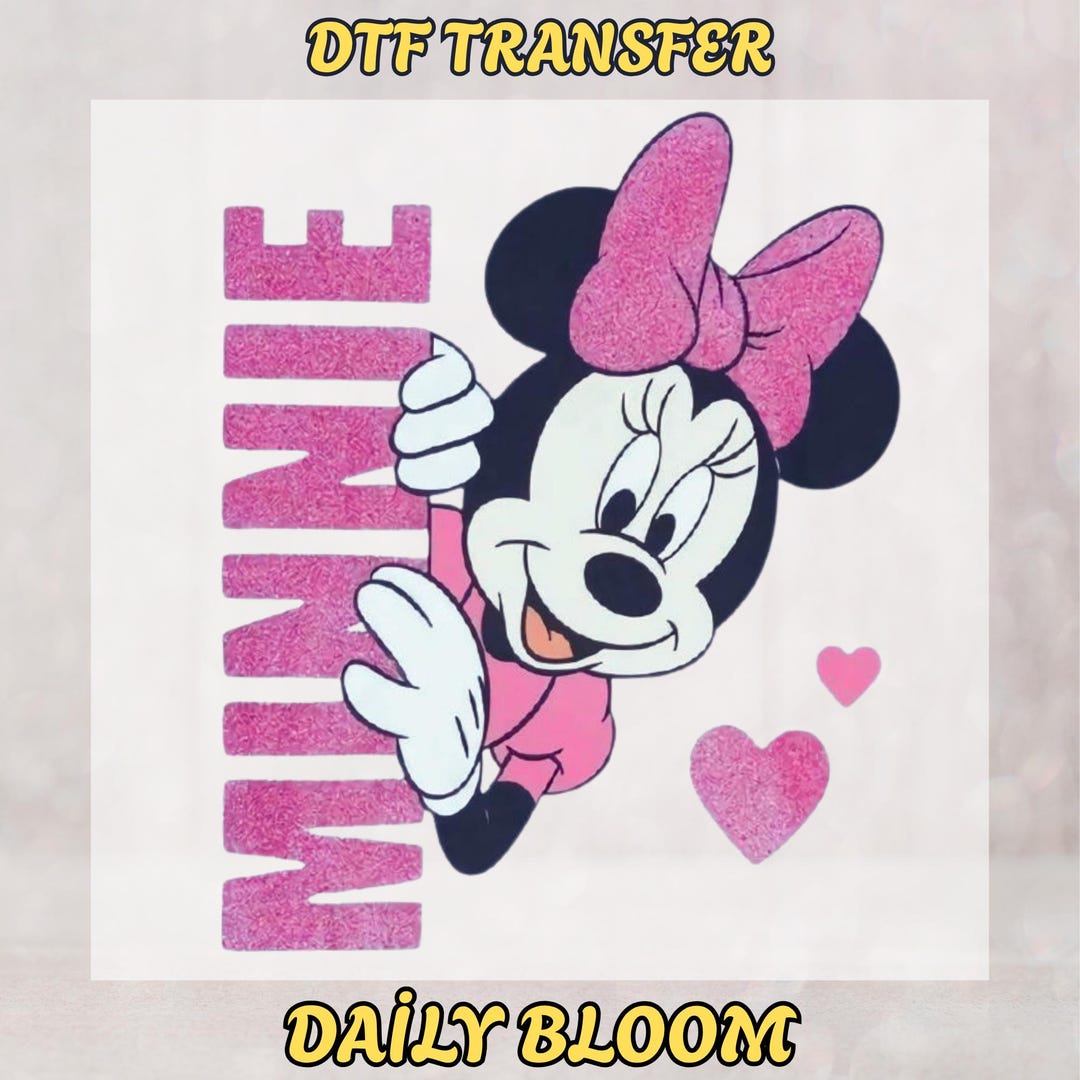 Minnie Mouse Pink Bow Hearts DTF Transfer: Cartoon Character Heat Press ...