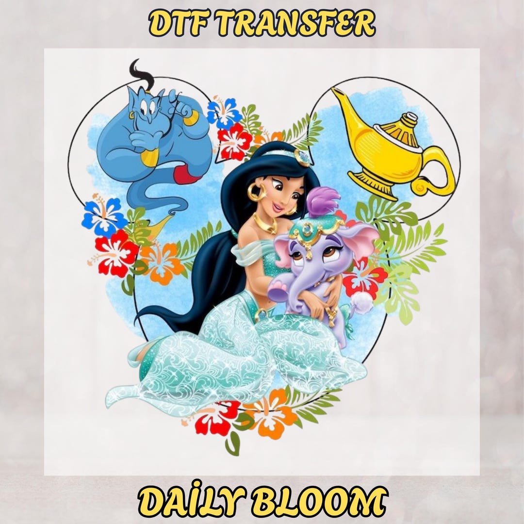 Jasmine DTF Transfer, Genie, Lamp, Elephant, Princess, Ready to Press ...