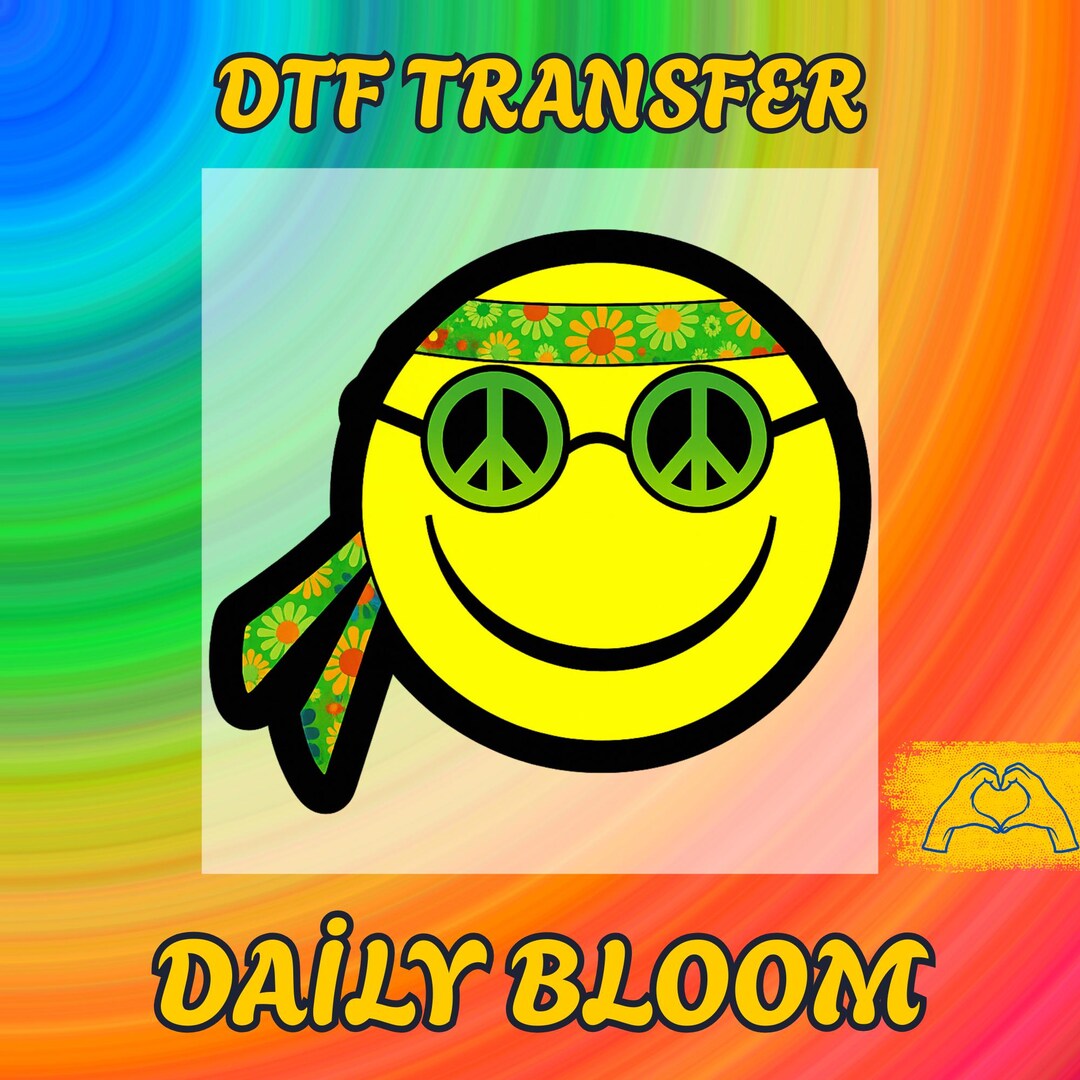 Hippie Smiley Face DTF Transfer: Retro Peace Sign, Flower Headbanddtf ...