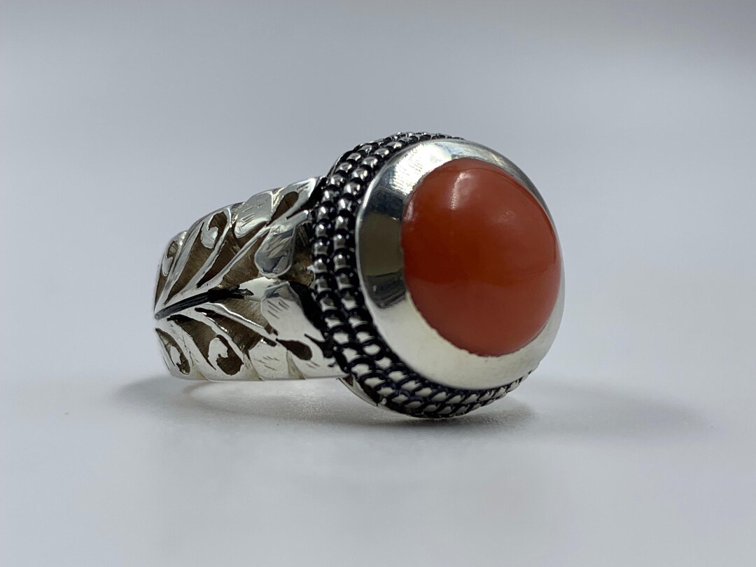 Victorian Style Coral Ring, .925 Sterling Silver Band - Etsy
