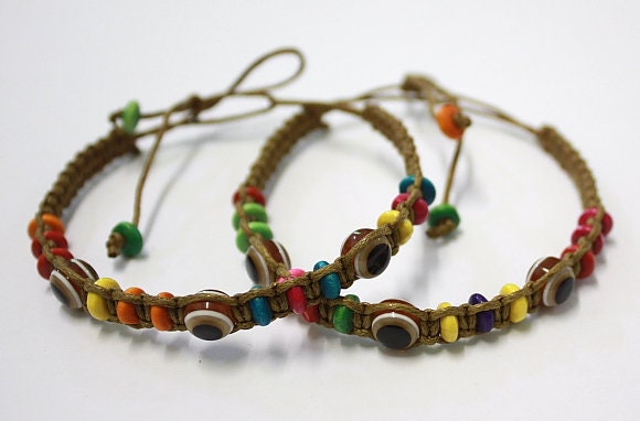 Brown String Bracelets With Lucky Eye Beads and Colorful - Etsy