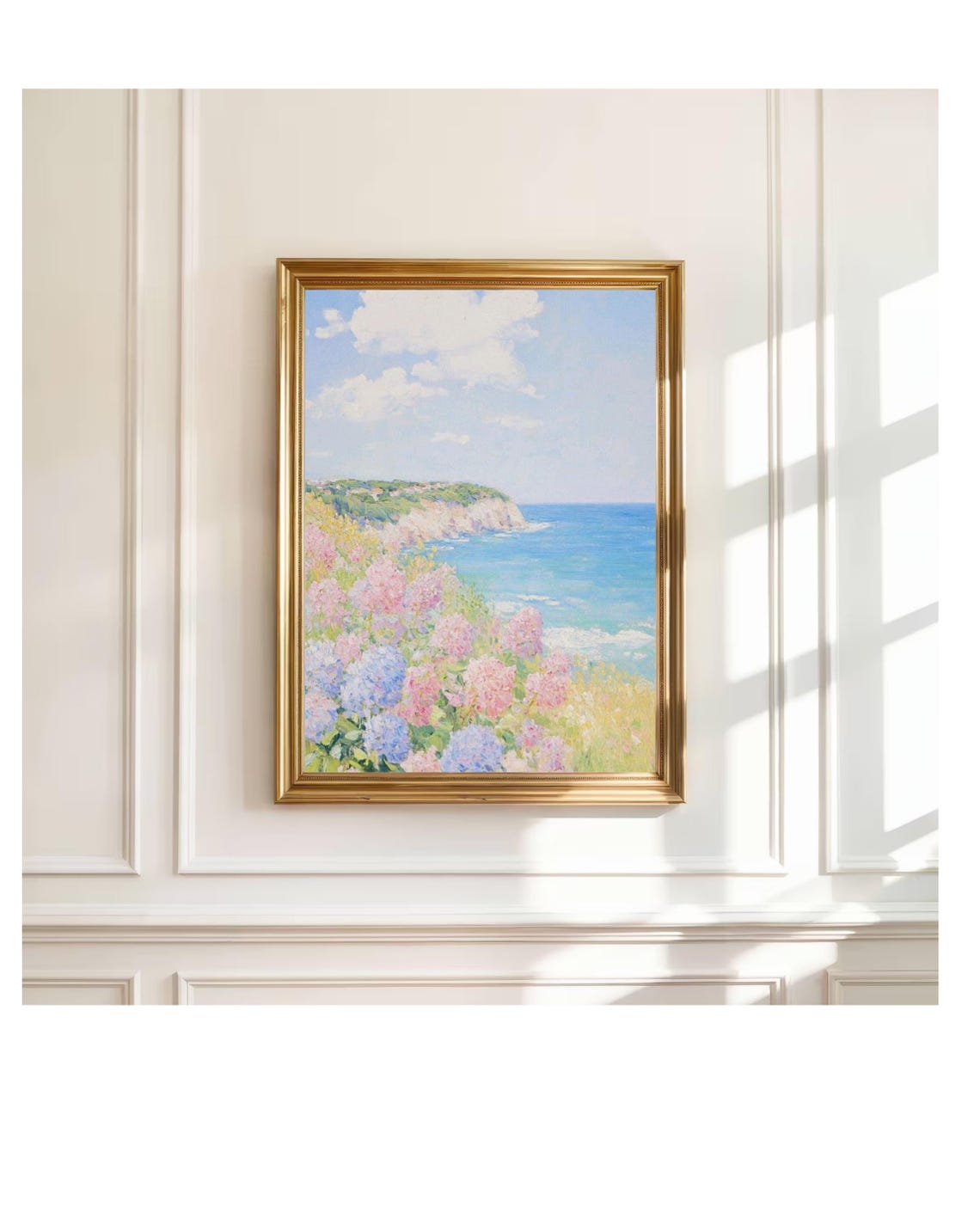 Seaside Hydrangea Art Print – Coastal Wall Decor | Cottagecore Ocean ...