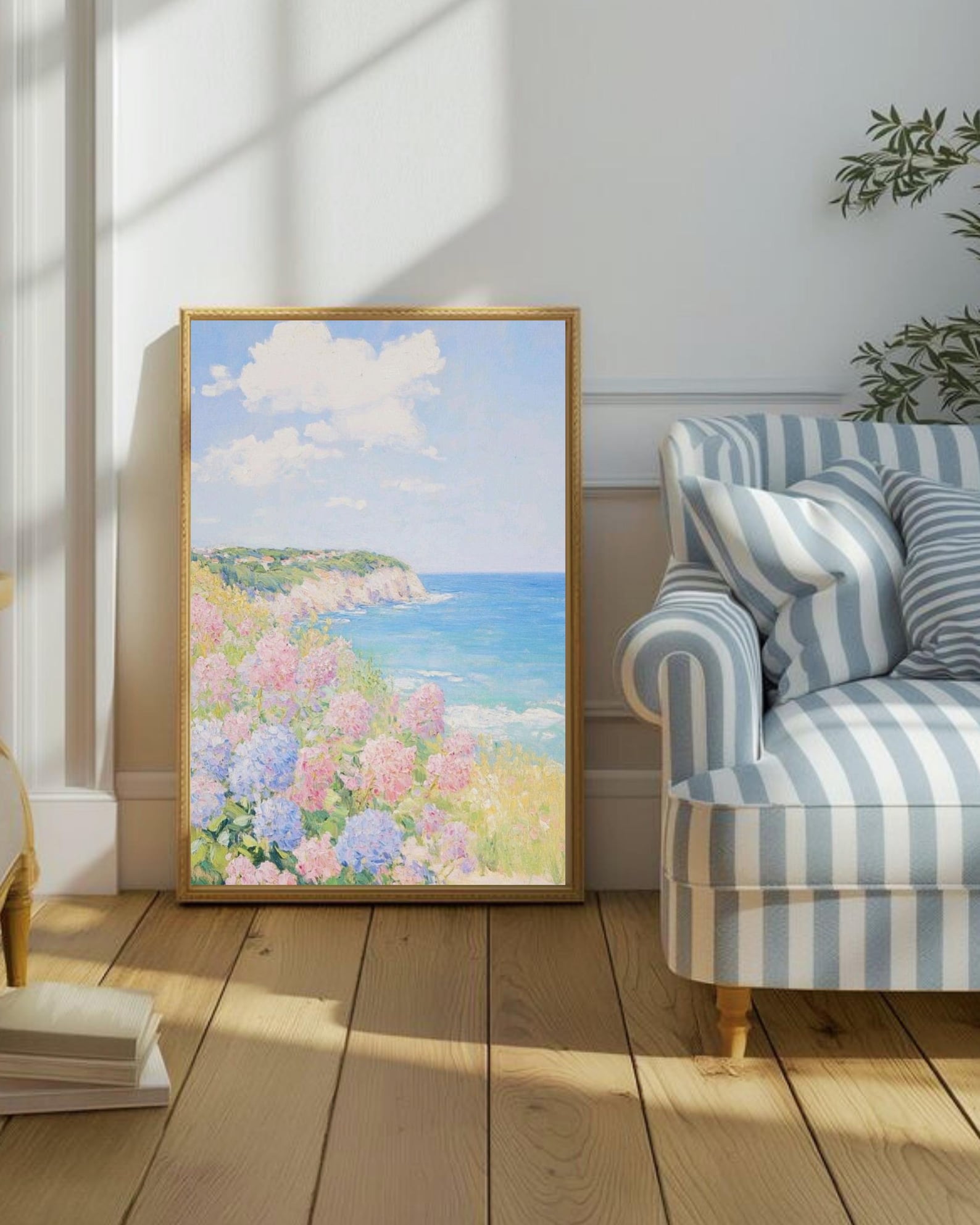 Seaside Hydrangea Art Print – Coastal Wall Decor | Cottagecore Ocean ...
