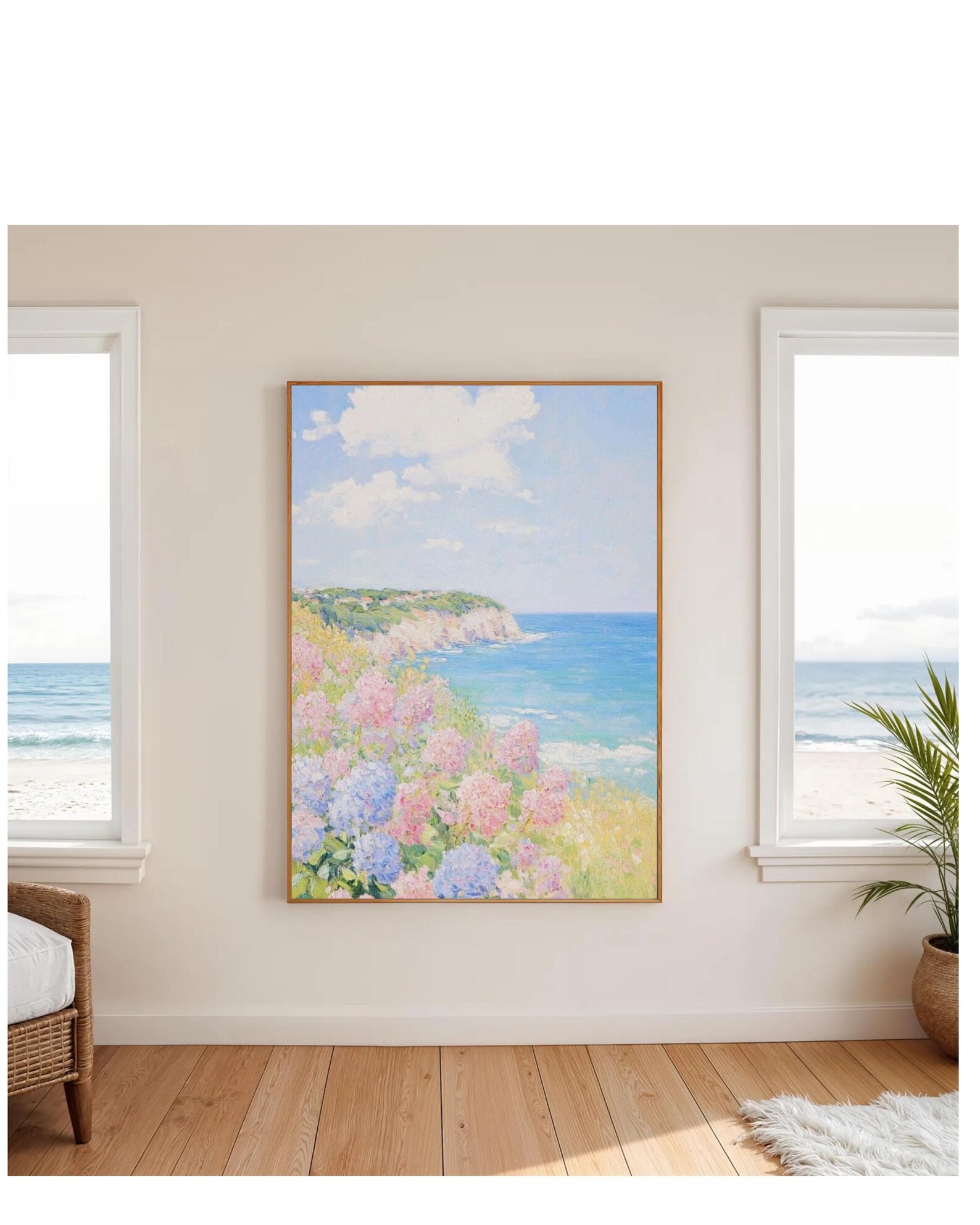 Seaside Hydrangea Art Print – Coastal Wall Decor | Cottagecore Ocean ...