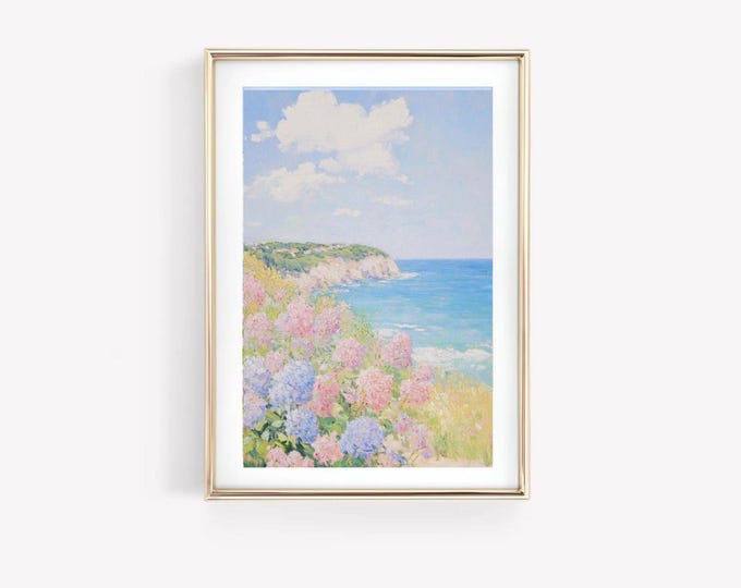 Seaside Hydrangea Art Print – Coastal Wall Decor | Cottagecore Ocean ...