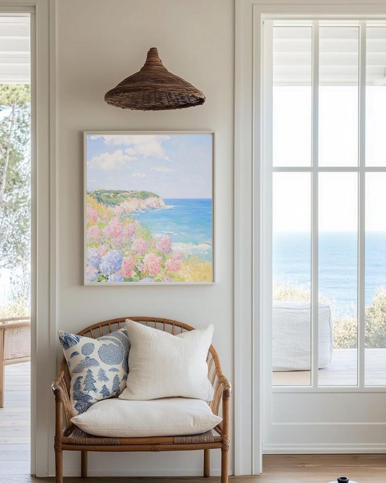 Seaside Hydrangea Art Print – Coastal Wall Decor | Cottagecore Ocean ...