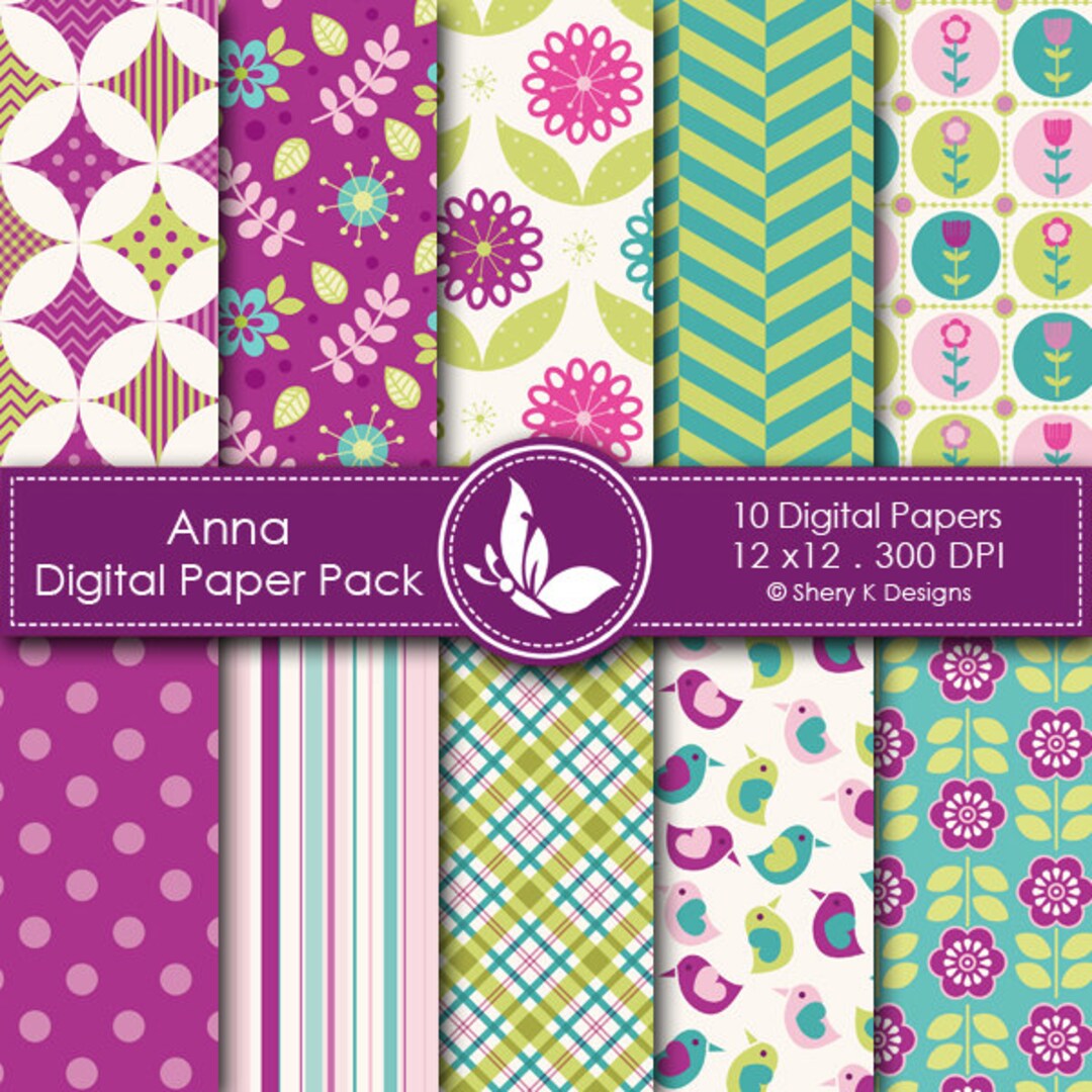 Anna Paper Pack - 10 Printable Digital Scrapbooking Papers - 12 X12 ...