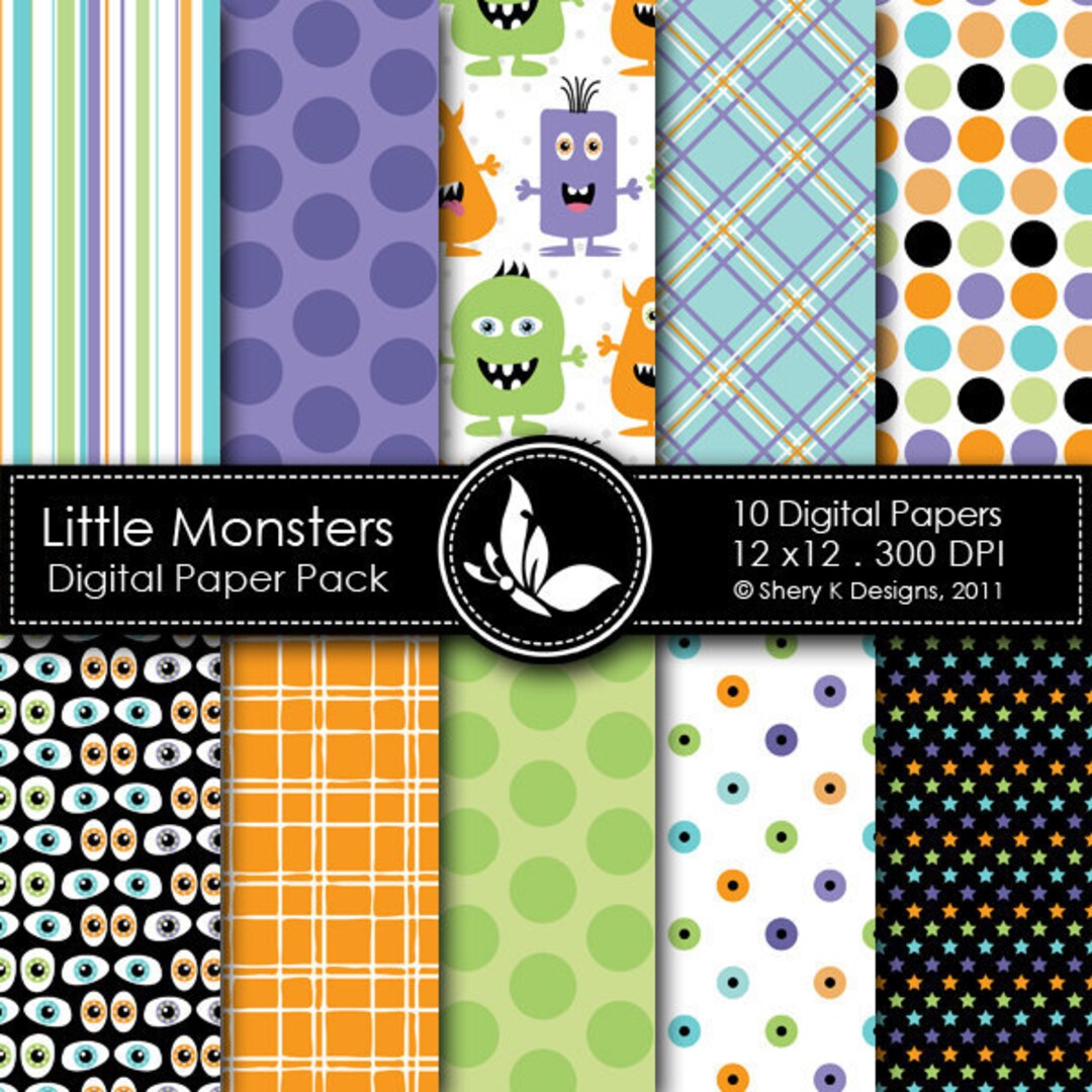 Little Monsters Paper Pack - 10 Printable Digital Papers - 12 X12 - 300 ...