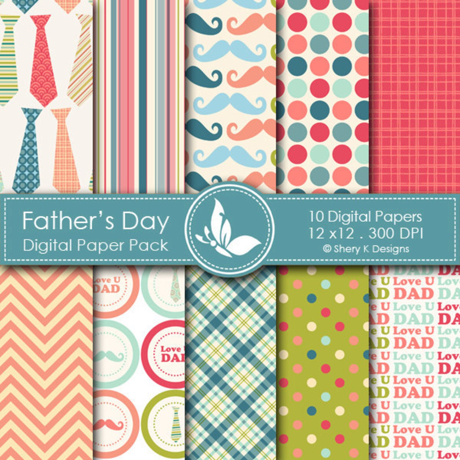 Father's Day Paper Pack - 10 Printable Digital Scrapbooking Papers - 12 ...