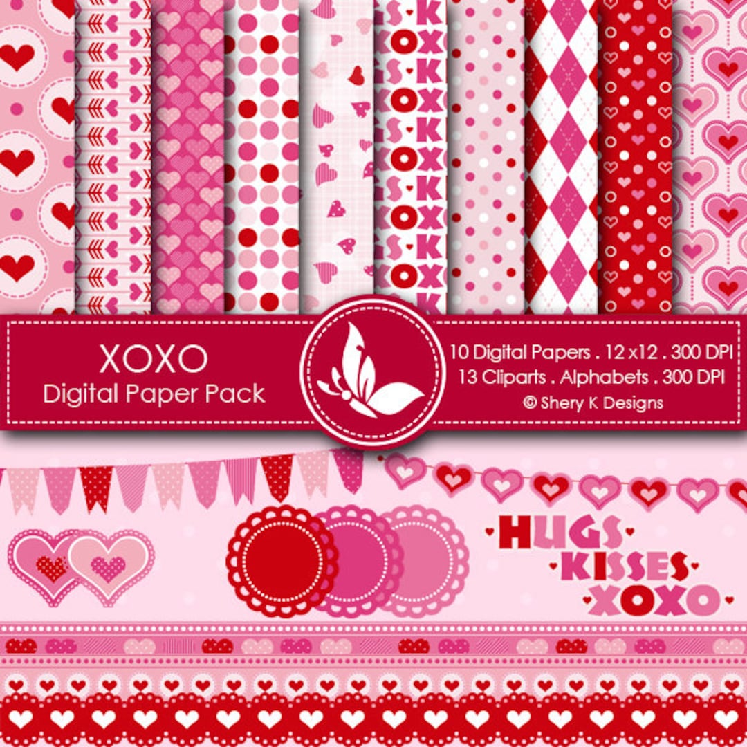 XOXO Paper Pack - 10 Printable Digital Papers - 12 X12 - 300 DPI - Etsy