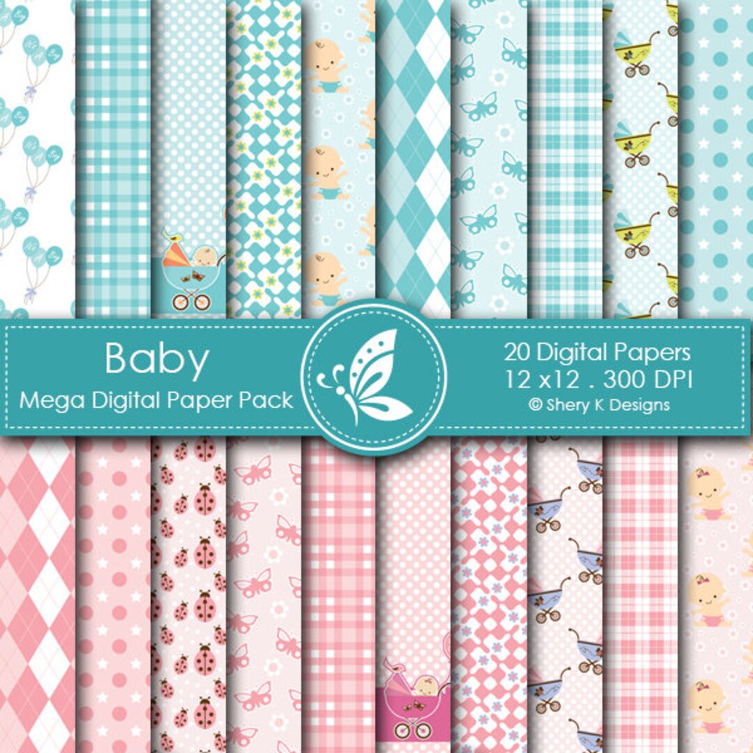 Baby Mega Paper Pack - 20 Digital Patterns - Sublimation - Stationery ...