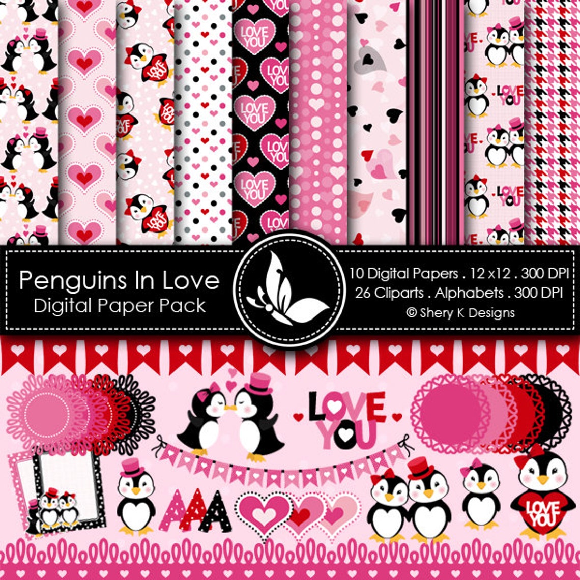 Penguins in Love Paper Pack 10 Digital Papers 12 X12 300 DPI - Etsy
