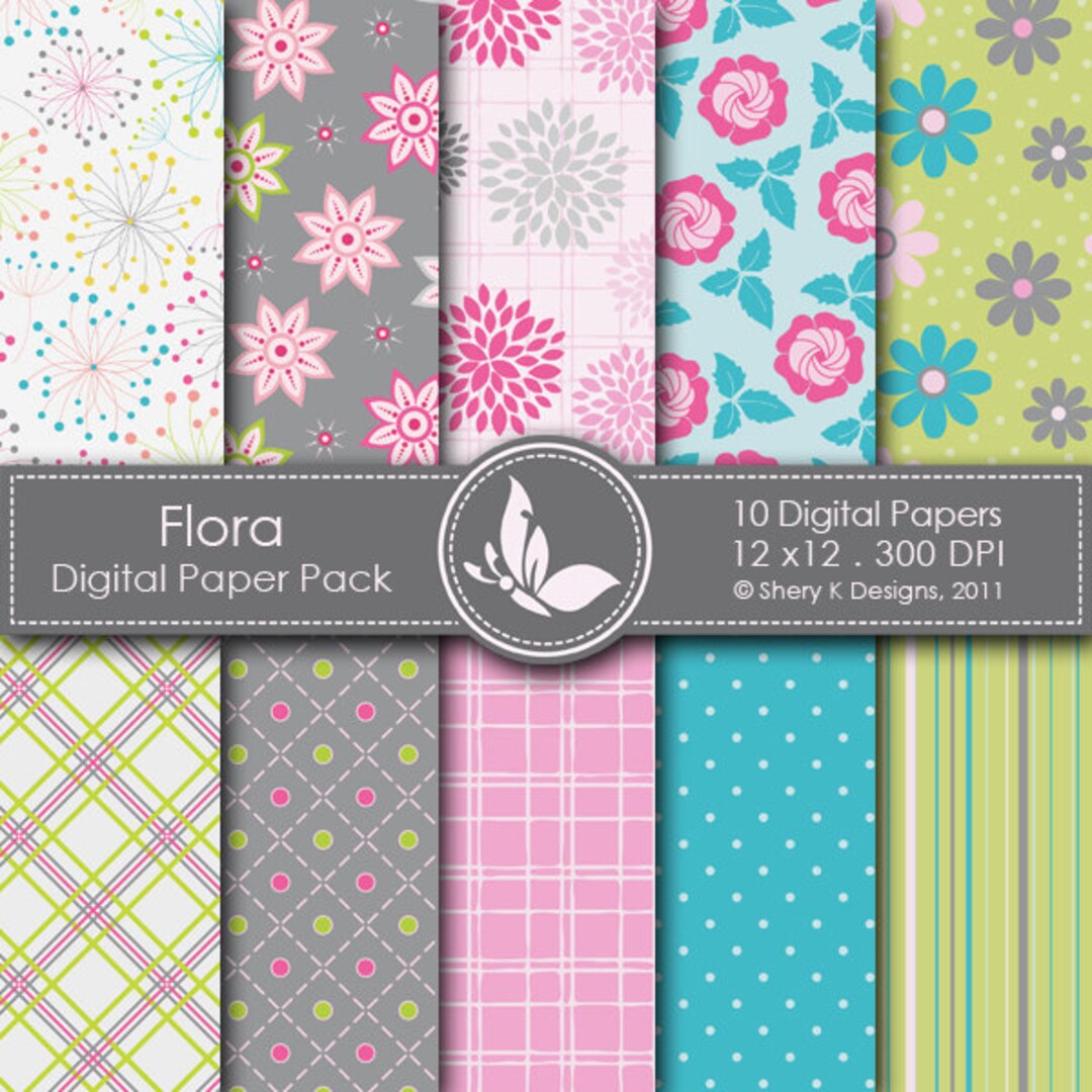 Flora Paper Pack - 10 Digital Papers - 12 X12 - 300 DPI - Etsy