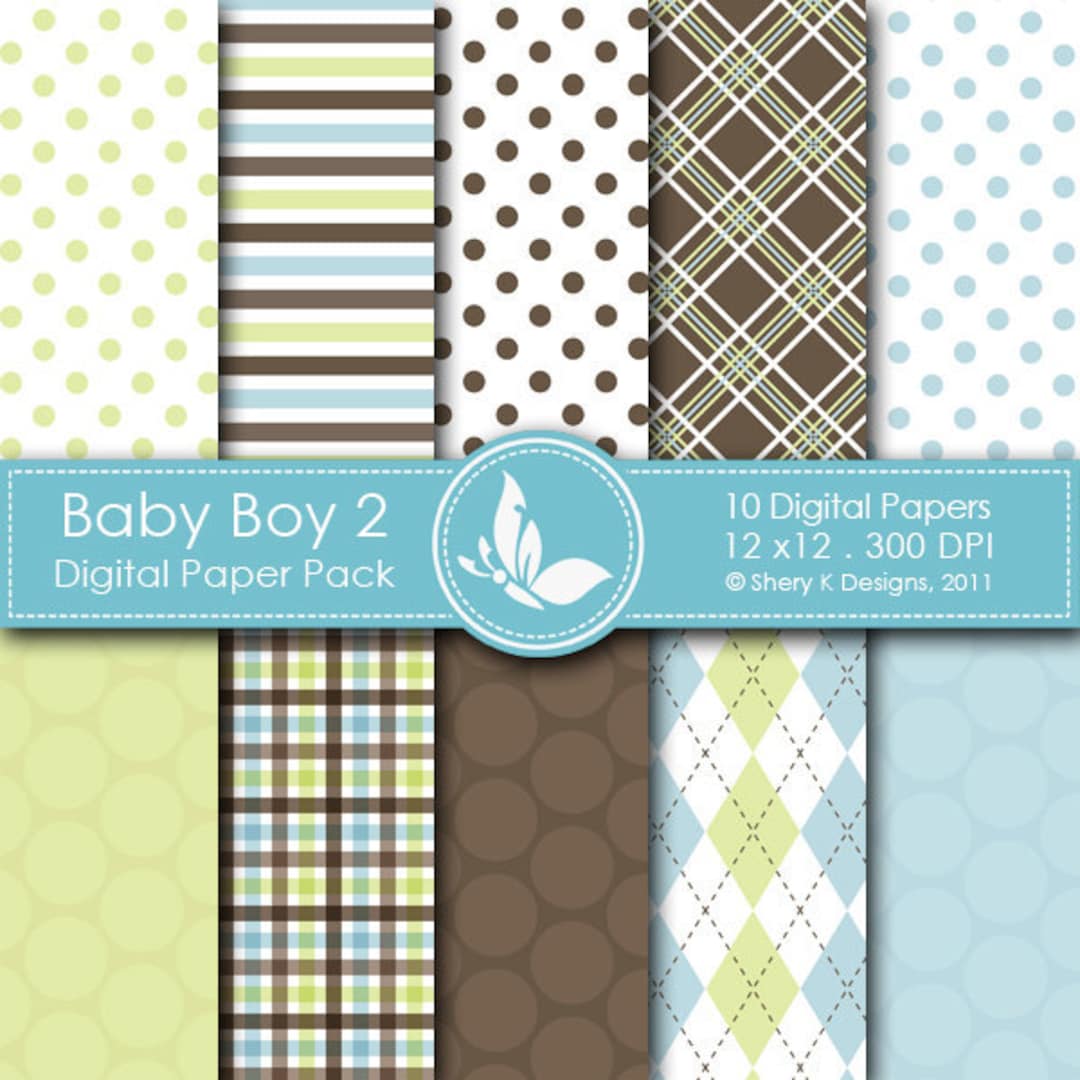 Baby Boy 2 Paper Pack - 10 Printable Digital Scrapbooking Paper - 12 ...