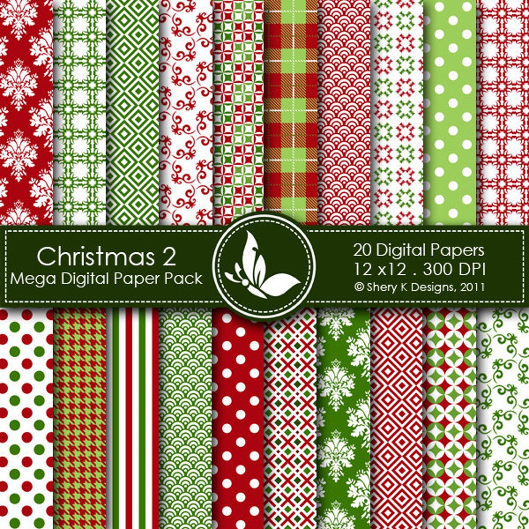 Christmas Mega Paper Pack 2 - 20 Printable Digital Papers - 12 X12 ...