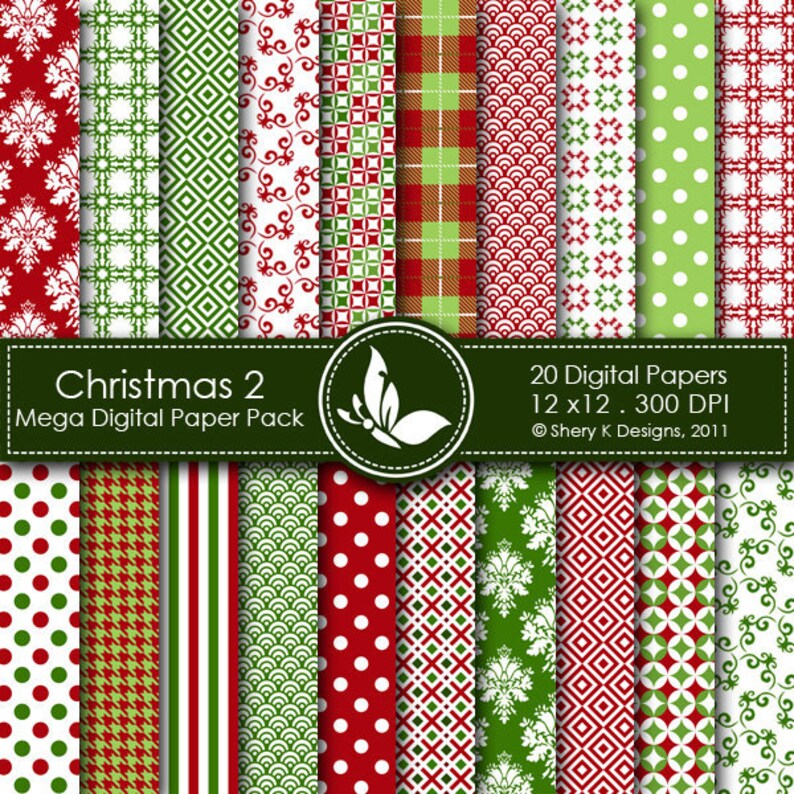 Christmas Mega Paper Pack 2 - 20 Printable Digital Papers - 12 X12 ...