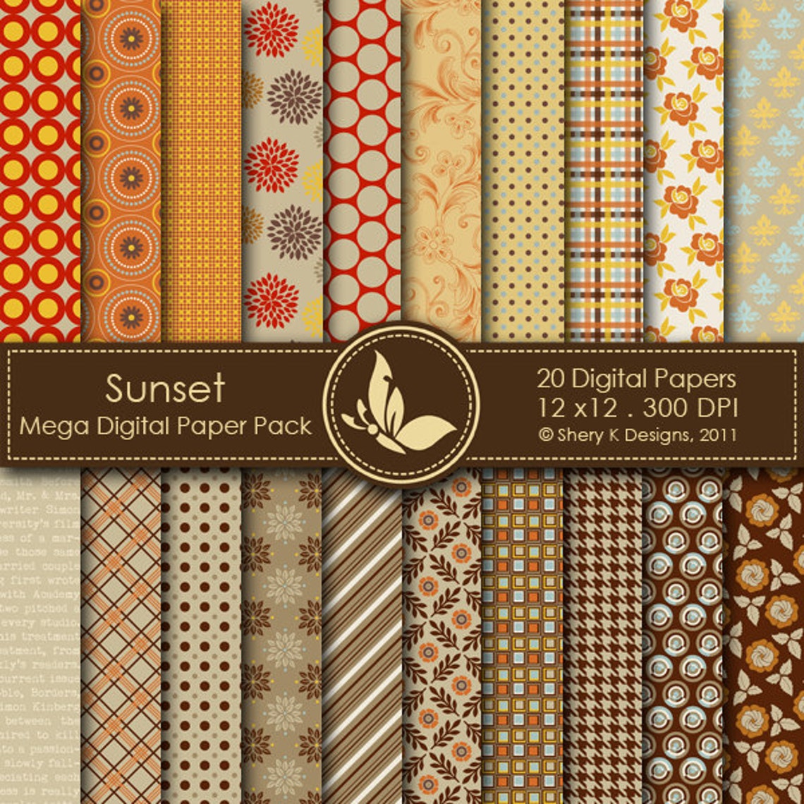 Sunset Mega Paper Pack - 20 Digital Papers - 12 X12 - 300 DPI - Etsy