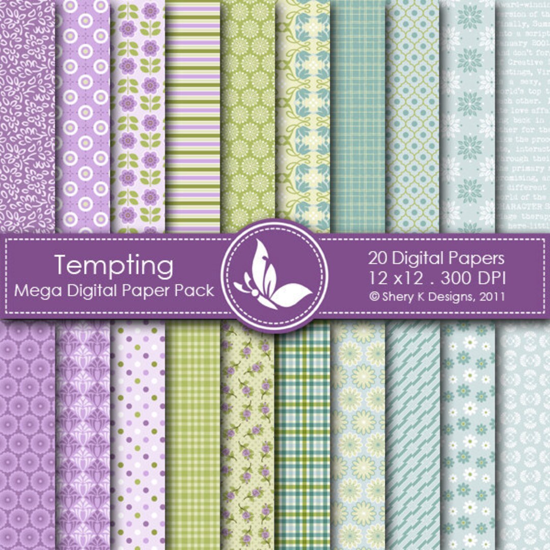 Tempting Mega Paper Pack - 20 Printable Digital Papers - 12 X12 - 300 ...