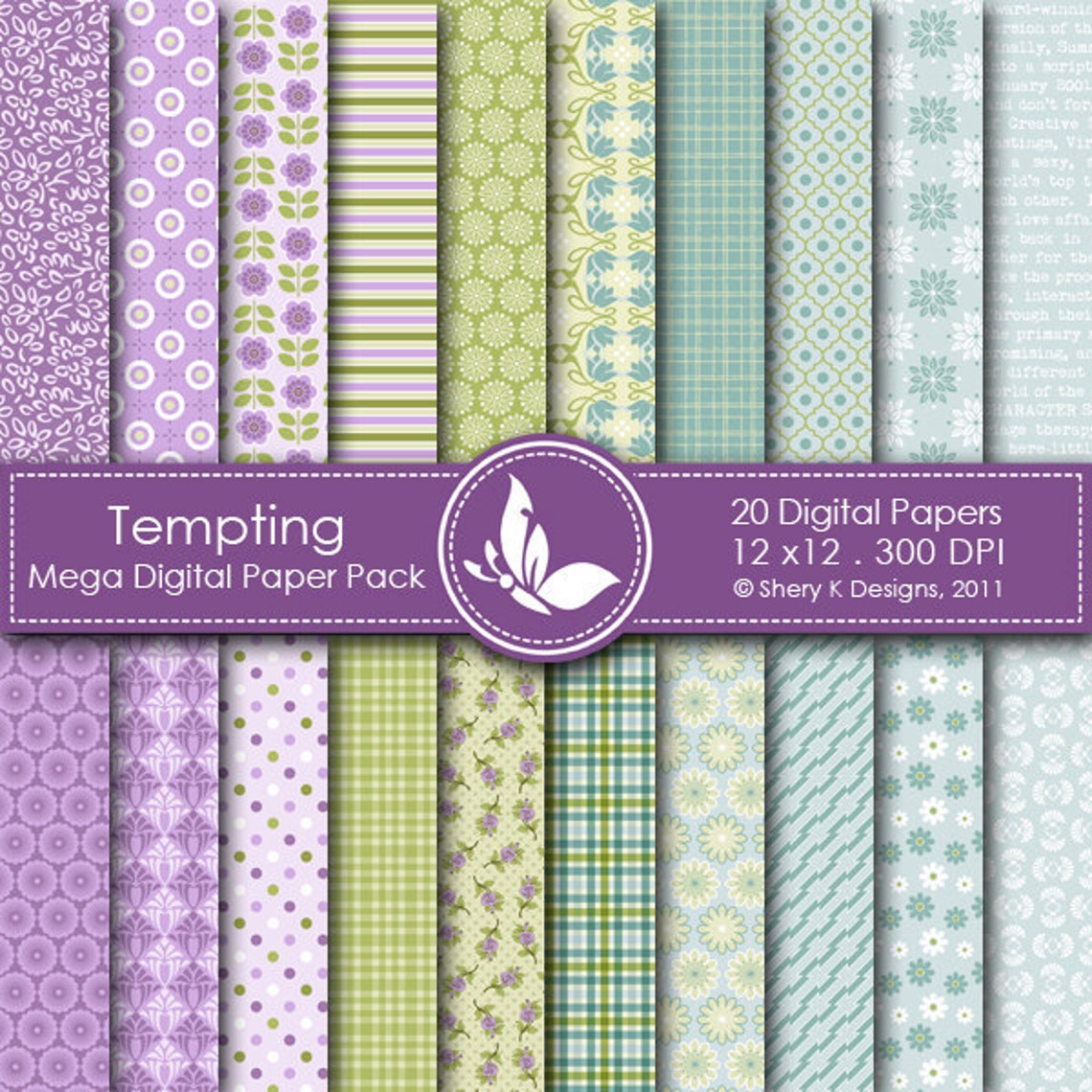 Tempting Mega Paper Pack - 20 Printable Digital Papers - 12 X12 - 300 ...