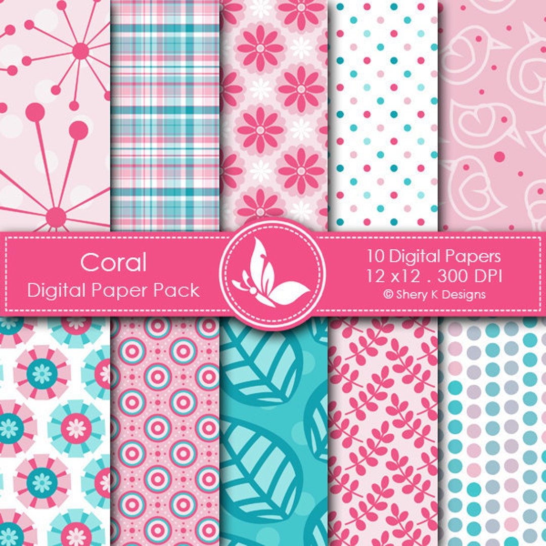 Coral Paper Pack - 10 Printable Digital Scrapbooking Papers - 12 X12 ...