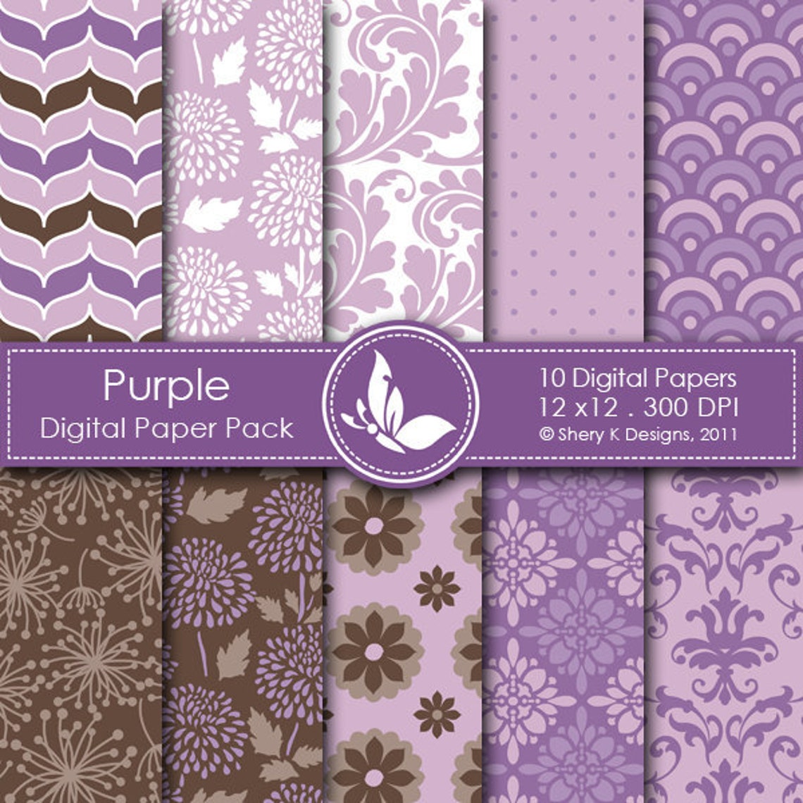 Purple Paper Pack - 10 Printable Digital Scrapbooking Papers - 12 X12 ...