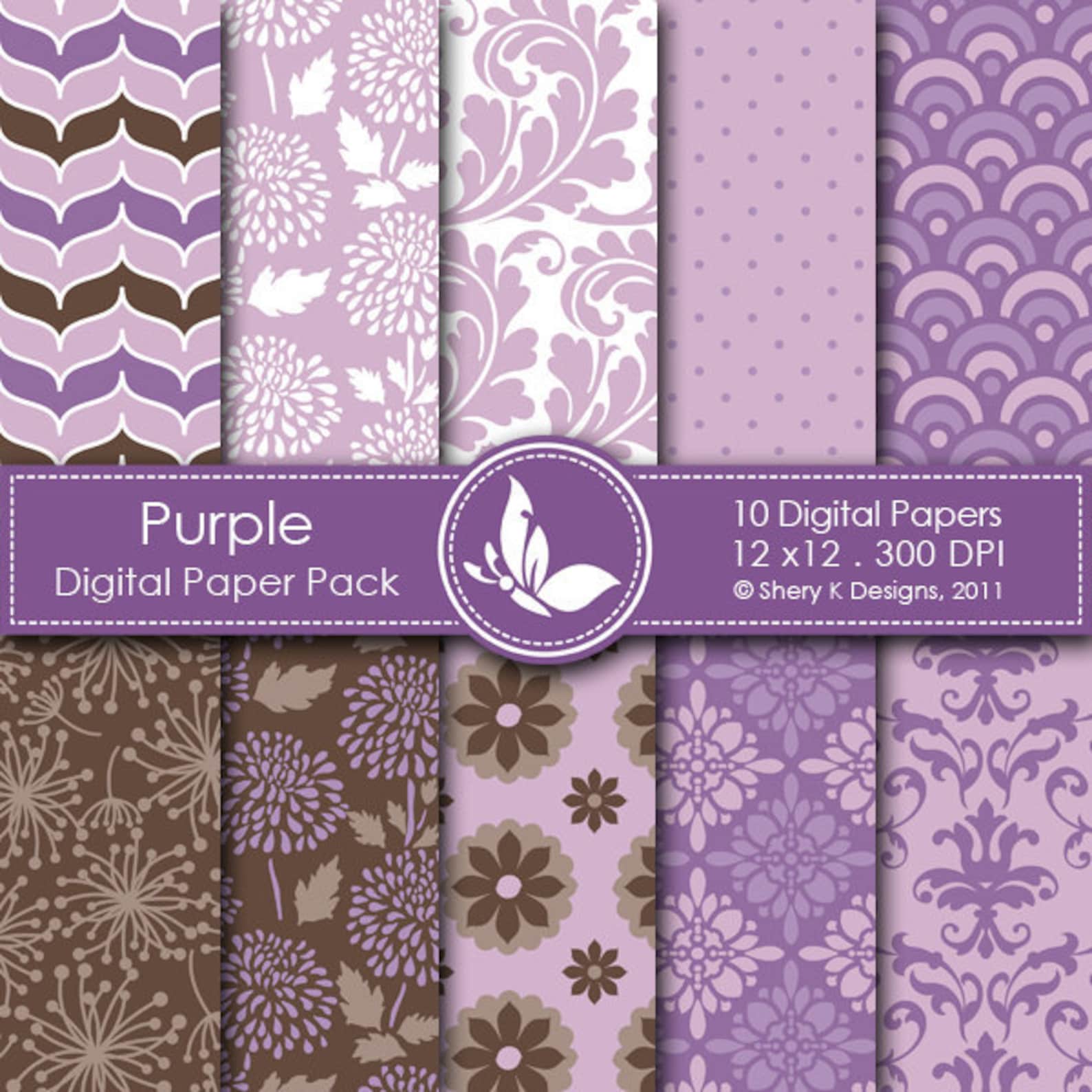 Purple Paper Pack - 10 Printable Digital Scrapbooking Papers - 12 X12 ...