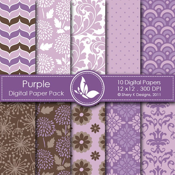 Purple Paper Pack 10 Printable Digital Scrapbooking Papers | Etsy
