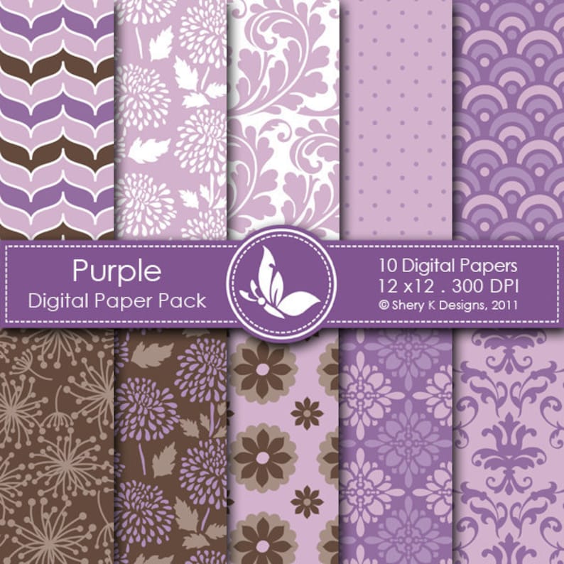Purple Paper Pack - 10 Printable Digital Scrapbooking Papers - 12 X12 ...