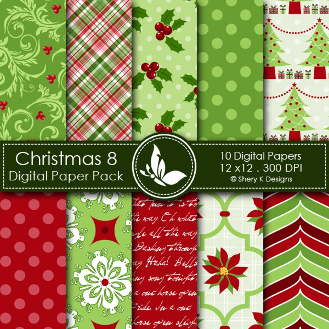 Christmas 8 Paper Pack - 10 Printabledigital Papers - 12 X12 - 300 DPI ...