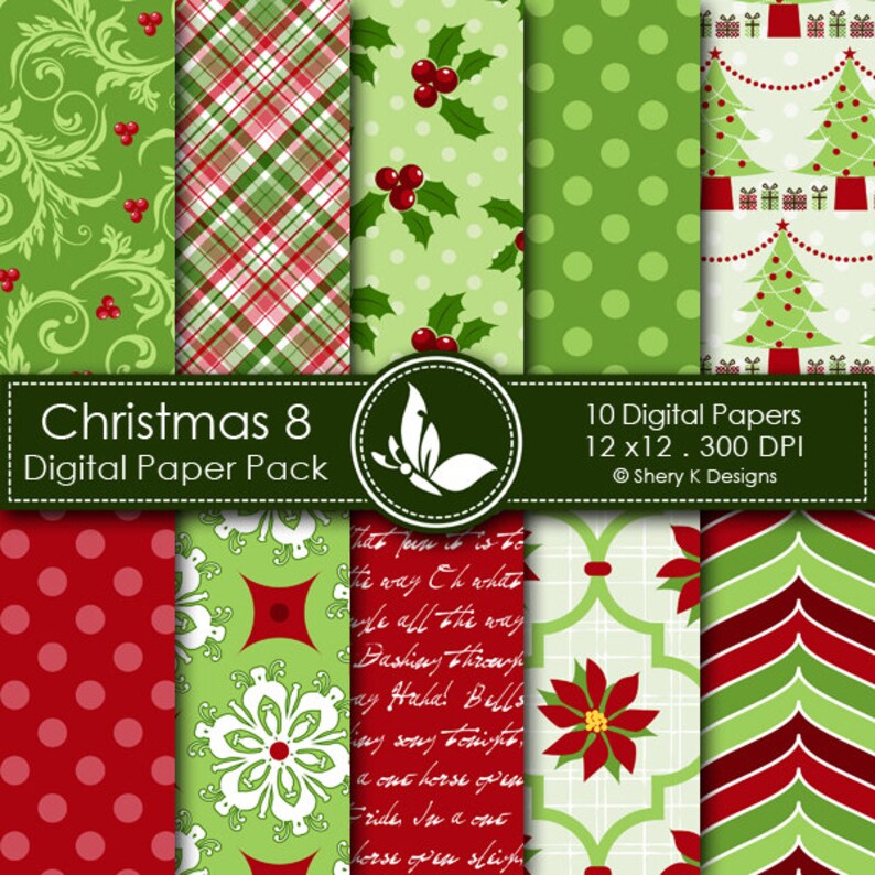 Christmas 8 Paper Pack - 10 Printabledigital Papers - 12 X12 - 300 DPI ...
