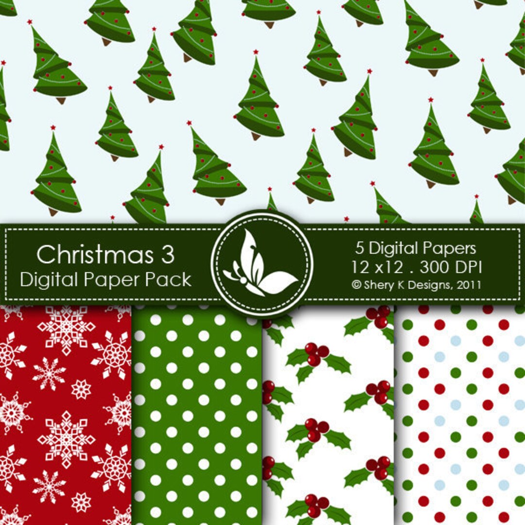 Printable Christmas Paper Pack 3 - 5 Printable Digital Paper - 12 X12 ...