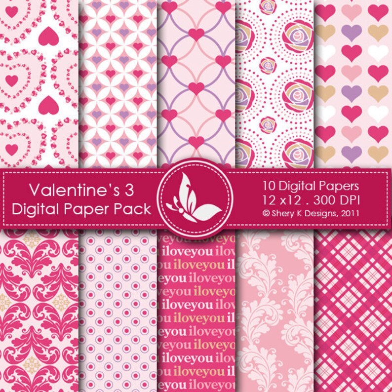 Valentine's Paper Pack 3 - 10 Digital Papers - 12 X12 - 300 DPI ...