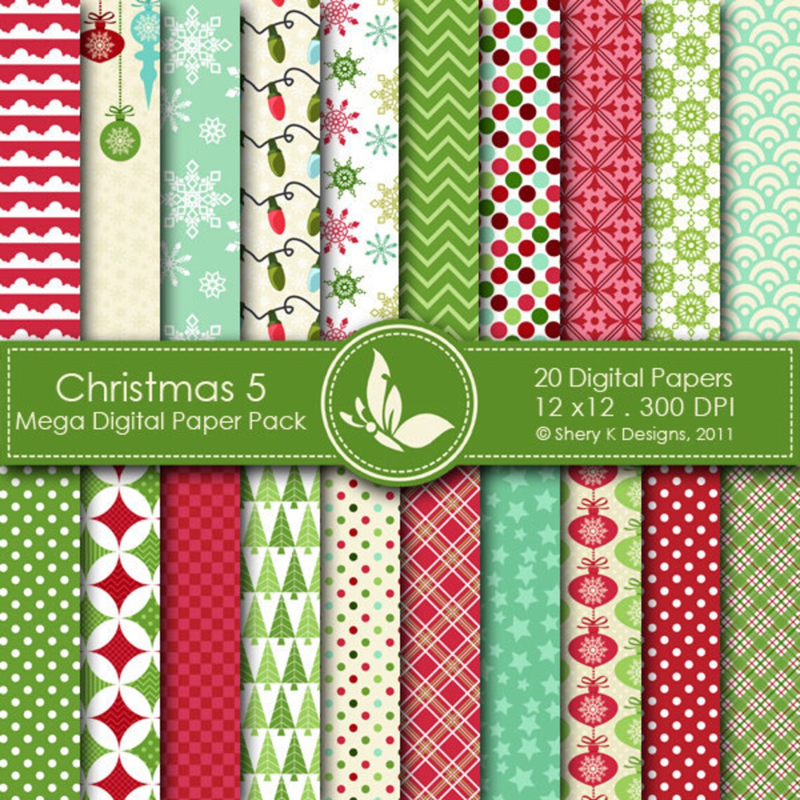 Christmas 5 Mega Paper Pack - 20 Printable Digital Papers - 12 X12 ...
