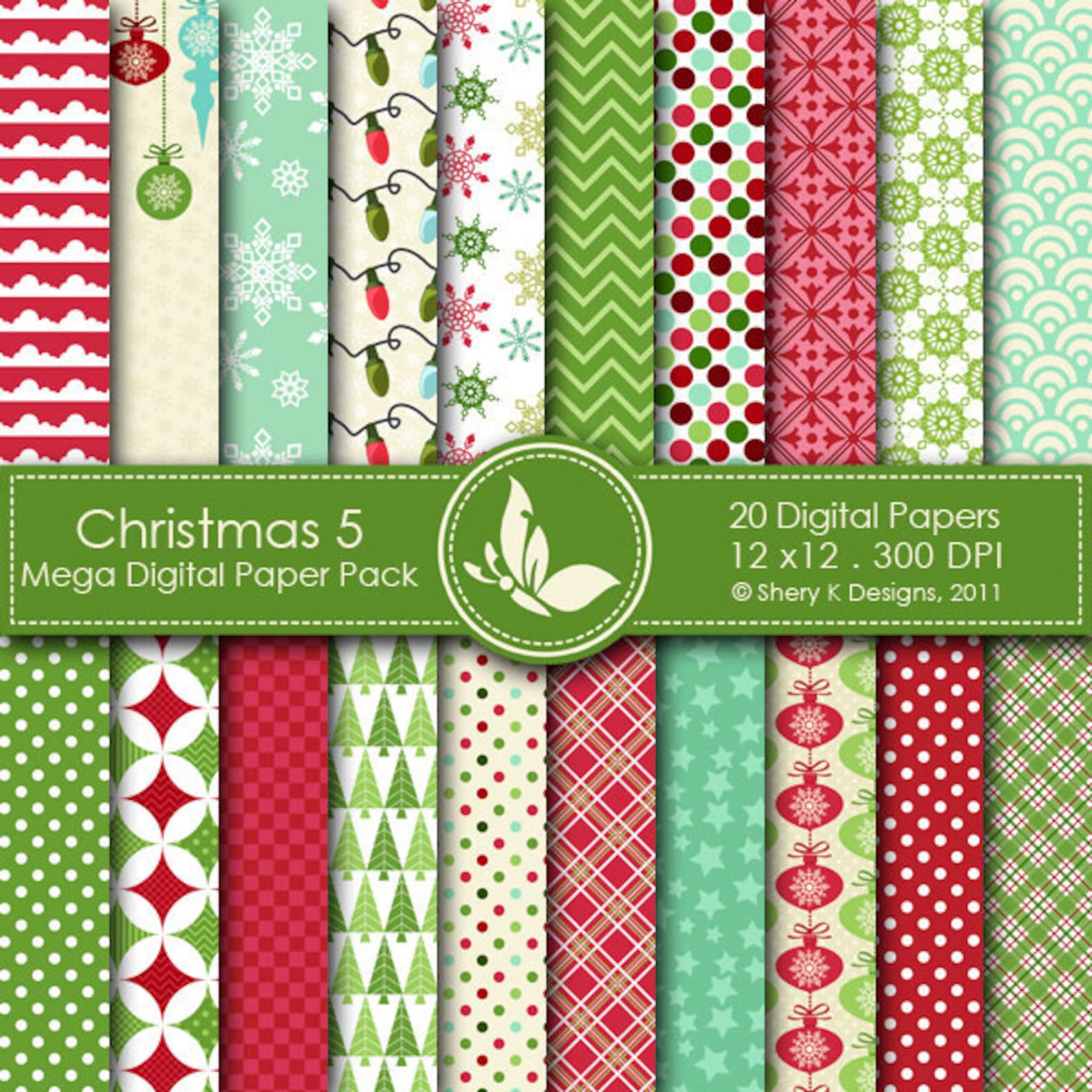 Christmas 5 Mega Paper Pack - 20 Printable Digital Papers - 12 X12 ...