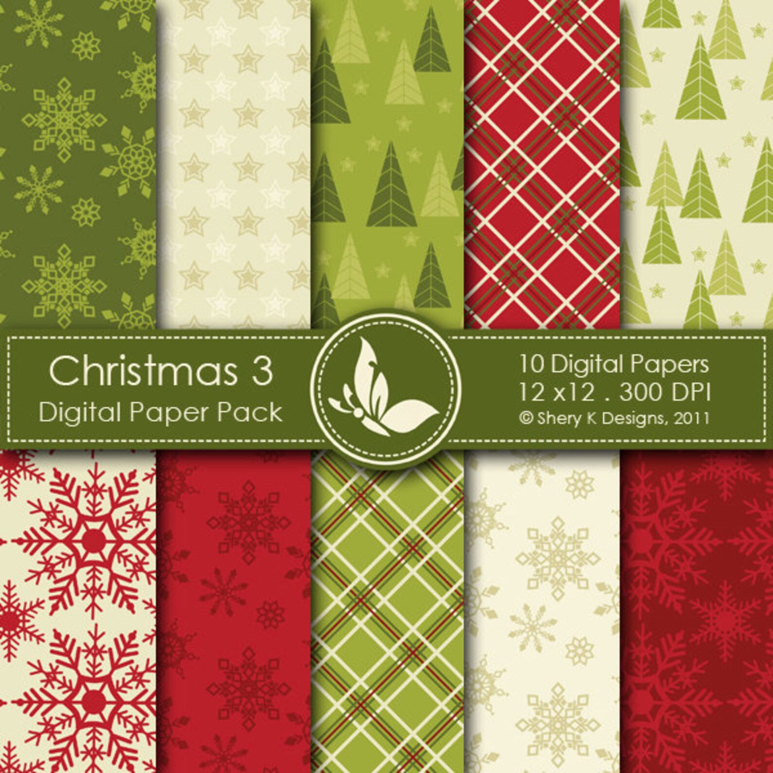 Christmas 3 Paper Pack - 10 Printabledigital Papers - 12 X12 - 300 DPI ...