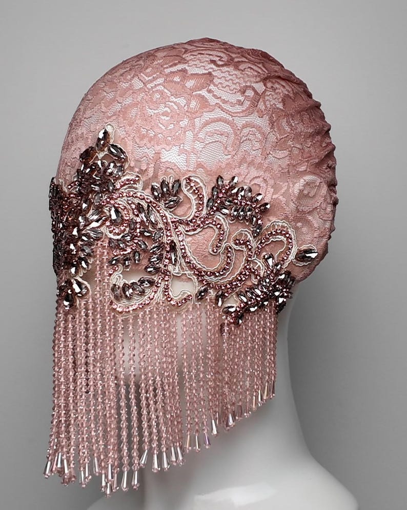 Pink See-through Beaded Fringe Face Mask With Crystal - Avant Garde ...