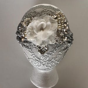 Embellished Crystal 3D Flower Sheer Lace Eye Cover in Gray - Etsy