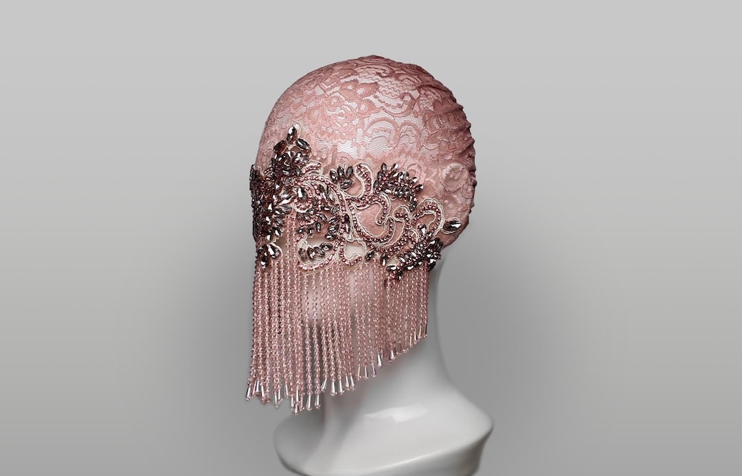 Pink See-through Beaded Fringe Face Mask With Crystal - Avant Garde ...