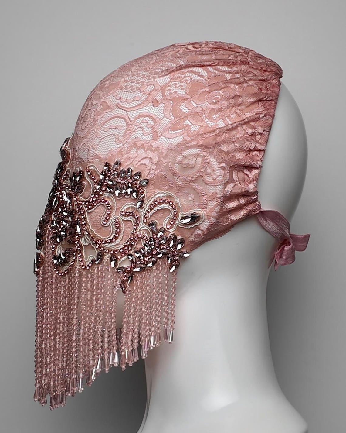 Pink See-through Beaded Fringe Face Mask With Crystal - Avant Garde ...