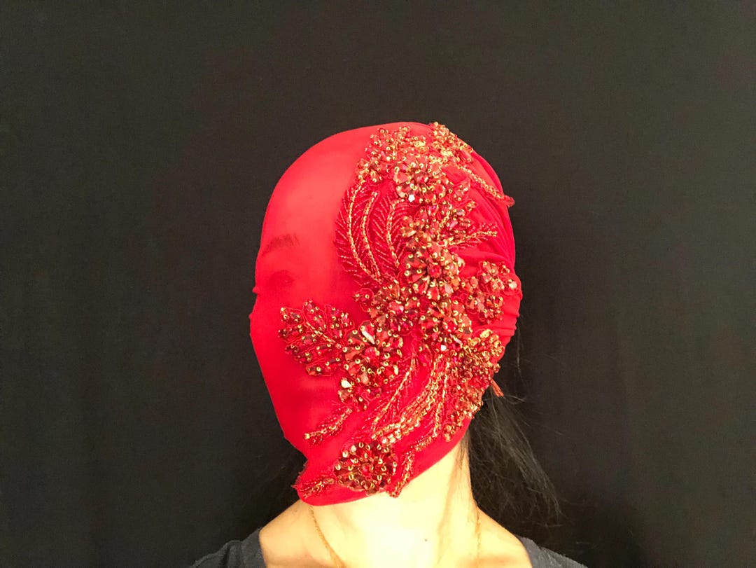 Soft See-through Mesh Face Head Cover With Red Crystal Stones - Etsy