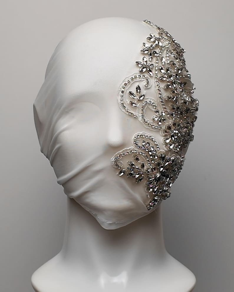 White Full Face Mask, Mesh Rhinestone Mask – Avant Garde Mask ...