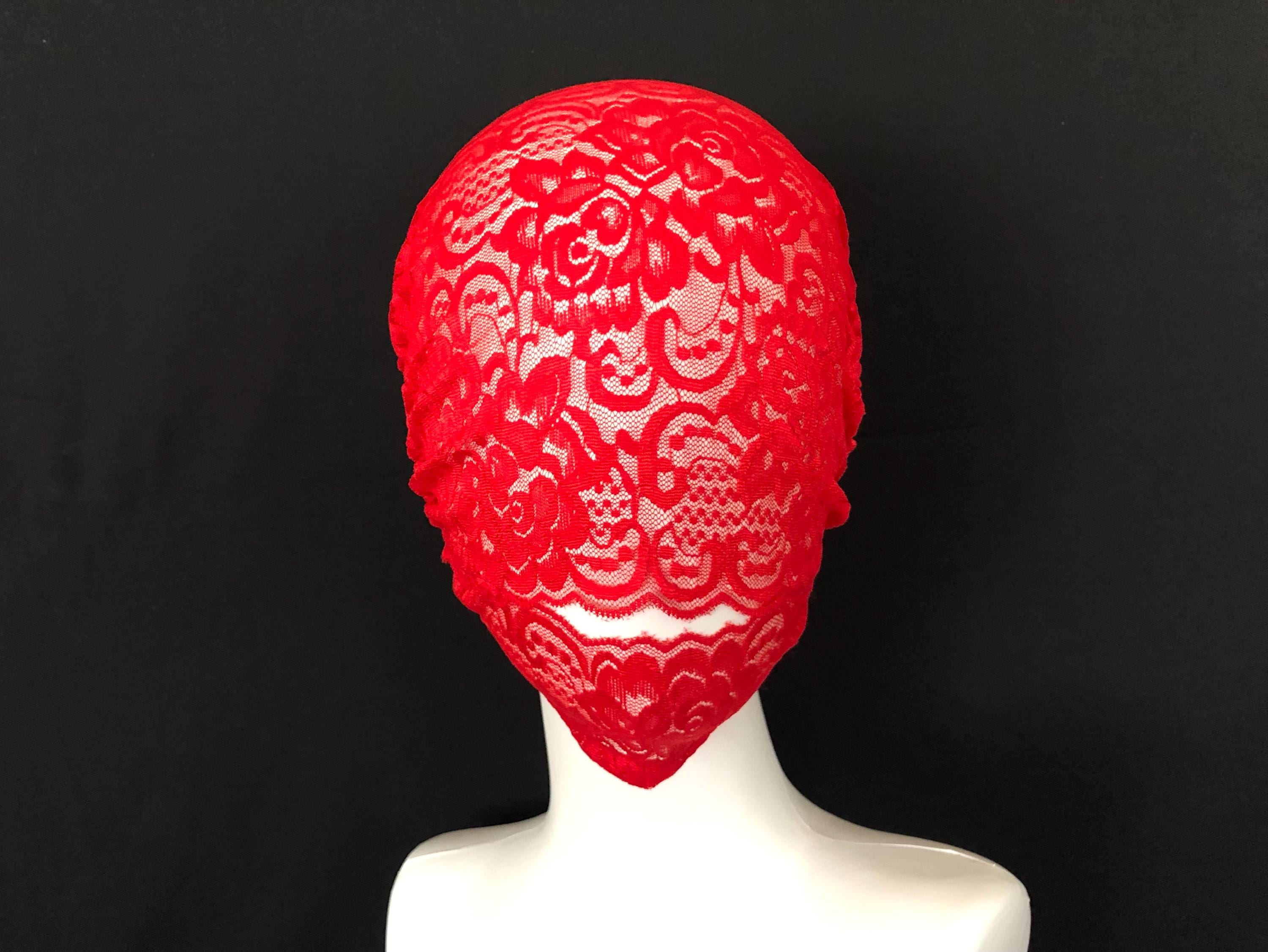 Black Lace Full Face Mask Open Mouth – Gothic Hood, Avant Garde Fashion ...