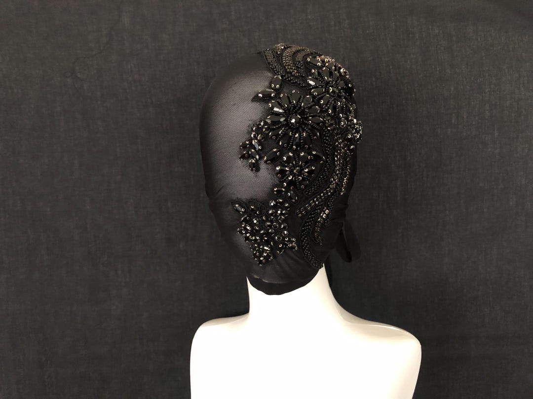 Black Soft See-through Mesh Face Head Cover With Crystal on Left Side ...