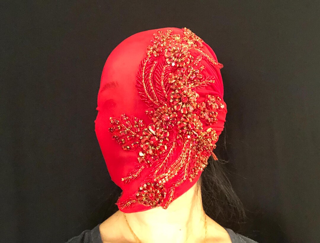 Soft See-through Mesh Face Head Cover With Hand-sewn Crystals & Beads ...